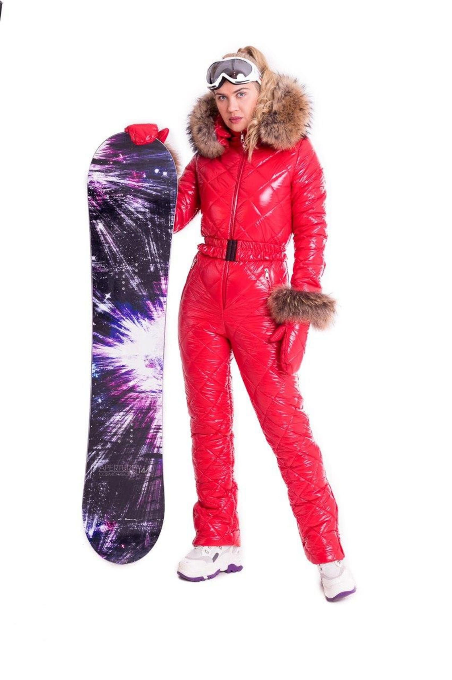 Skianzug Damen rot mit Fell Damen Schneeanzug einteilig | Etsy