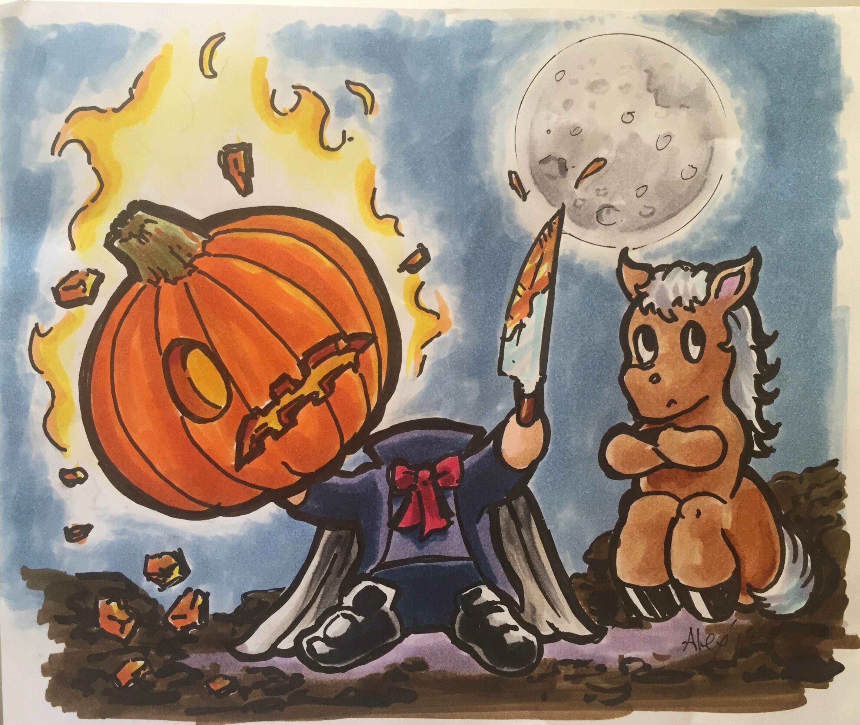 Chibi Headless Horseman Halloween Illustration | Etsy