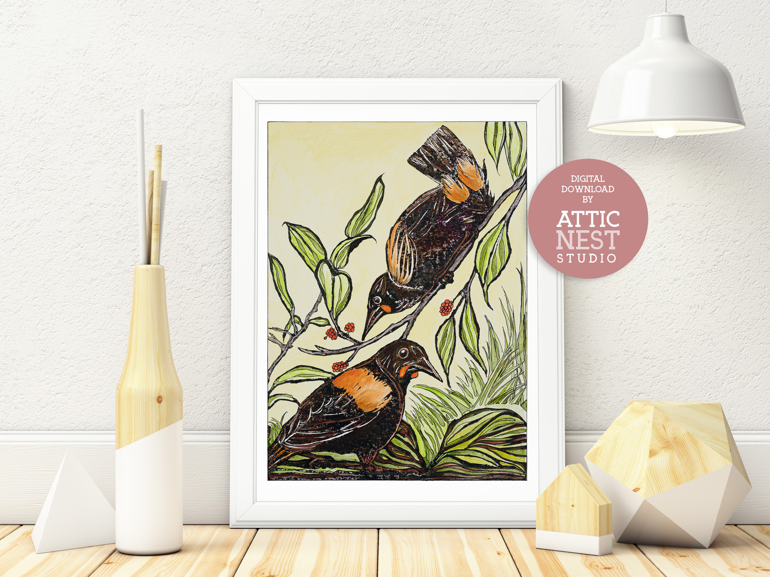 Saddleback Birds - New Zealand Native Bird - Large Print From Original ...