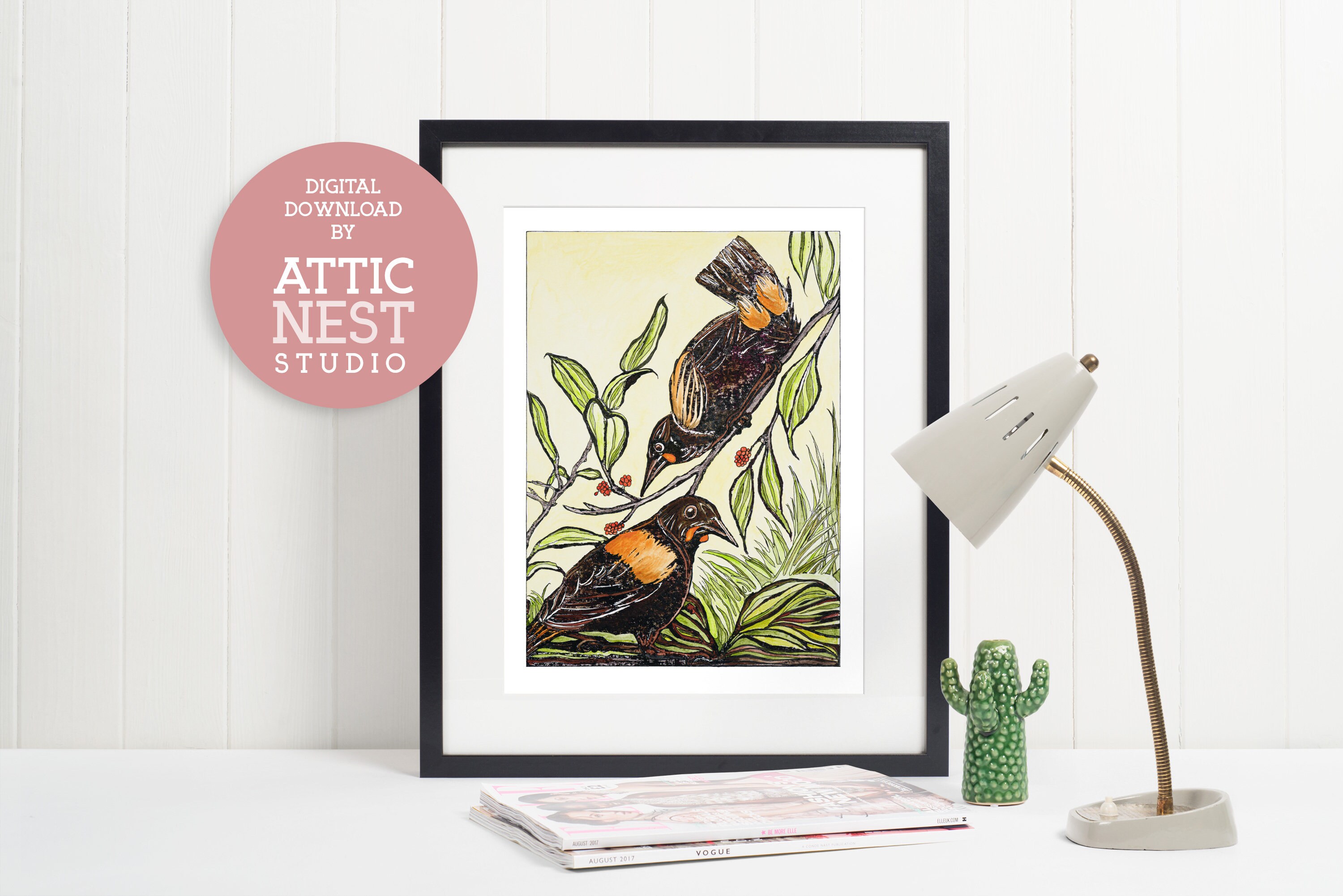 Saddleback Birds - New Zealand Native Bird - Large Print From Original ...