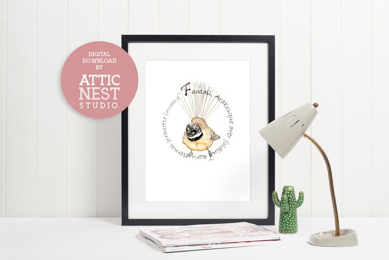 Fantail New Zealand Native Bird Haiku Poem From Original Watercolour ...