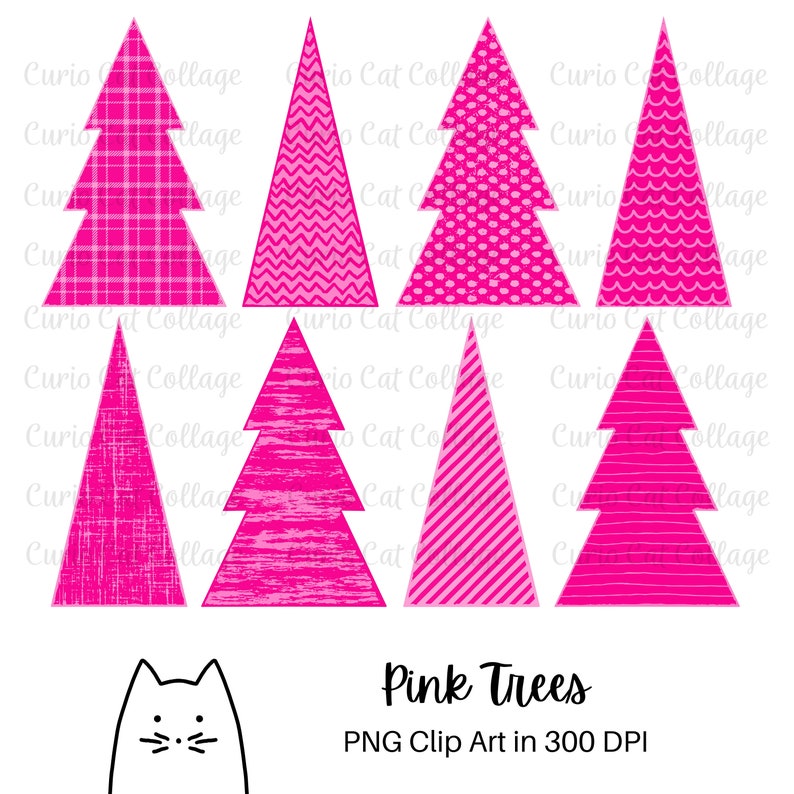 Pink Trees Clip Art Set Bright Pink Magenta Christmas 300 DPI | Etsy