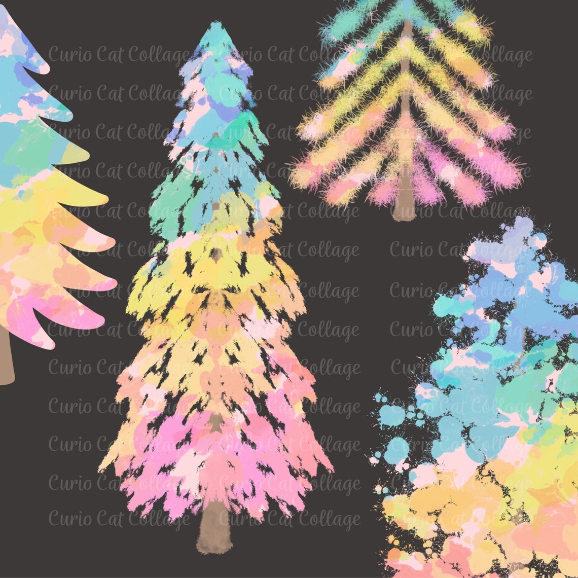 Pastel Trees Clip Art in Soft Rainbow Colors 300 DPI PNG With ...
