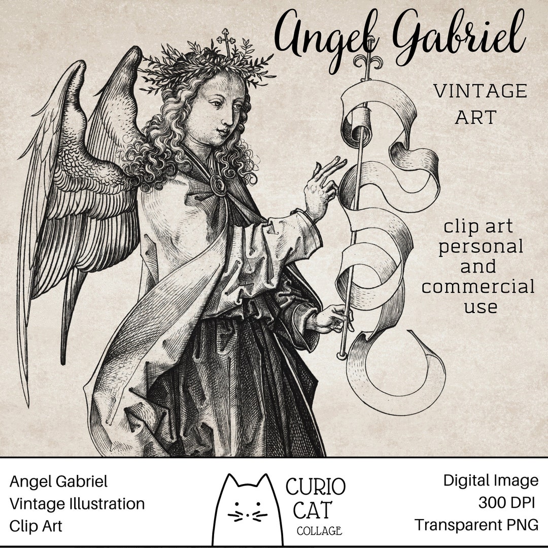 Angel Gabriel Vintage Illustration Clip Art Stamp Digital Download ...