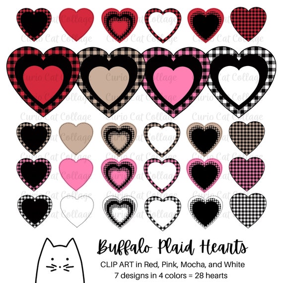 Buffalo Plaid Hearts PNG Clip Art Red Pink Mocha White | Etsy