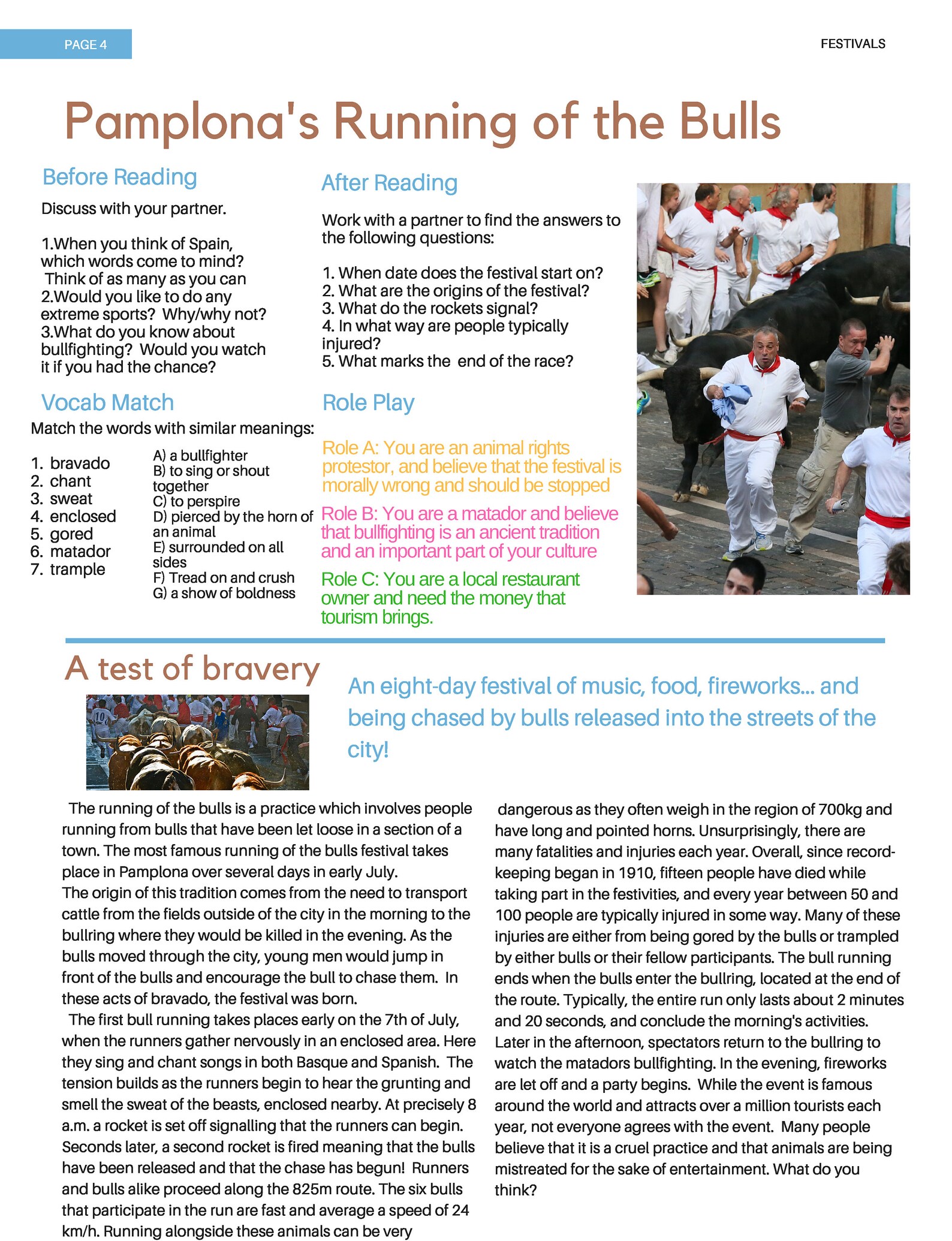 ESL & English Reading Worksheet Bundle, World Festival Reading ...