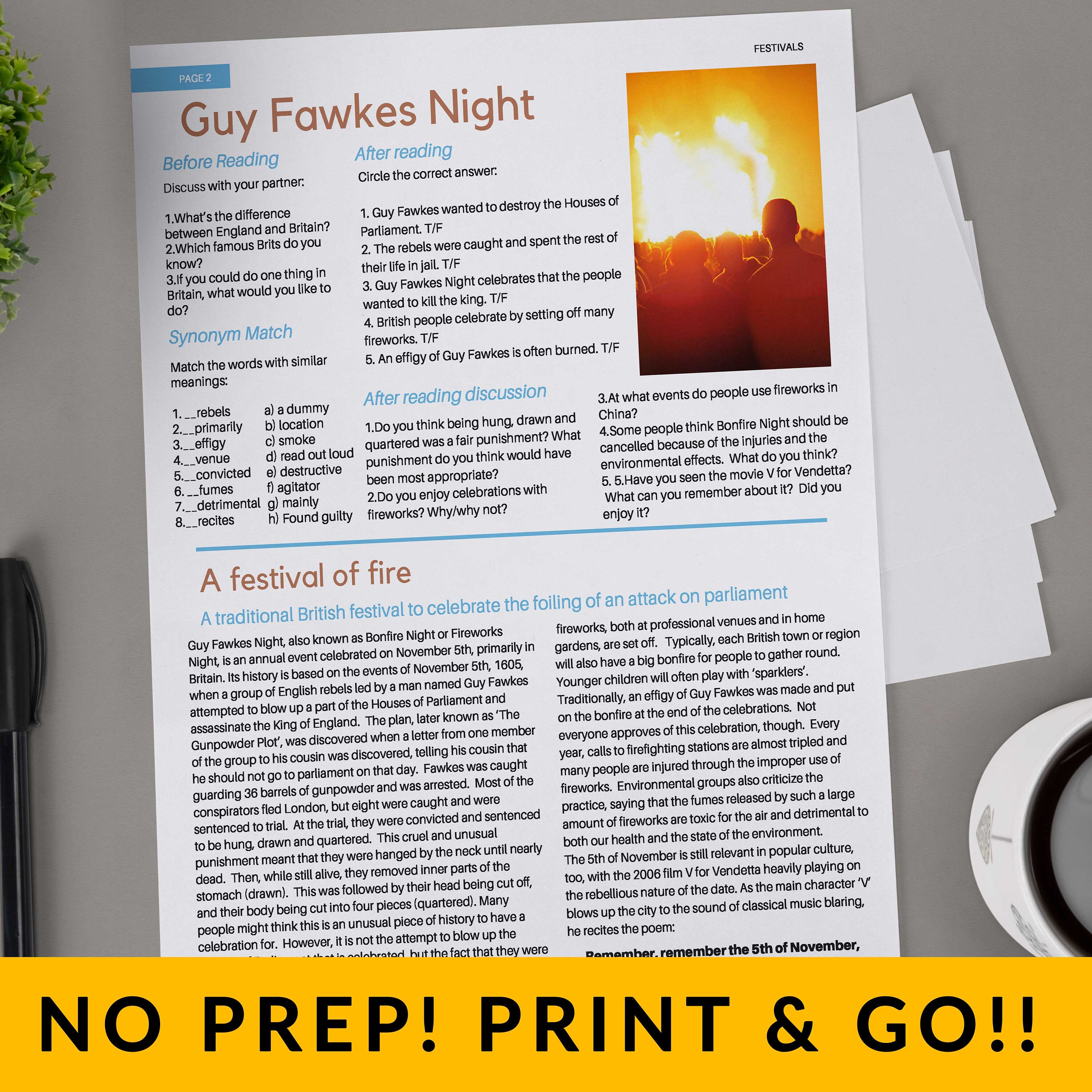 ESL & English Reading Worksheet Bundle, World Festival Reading ...