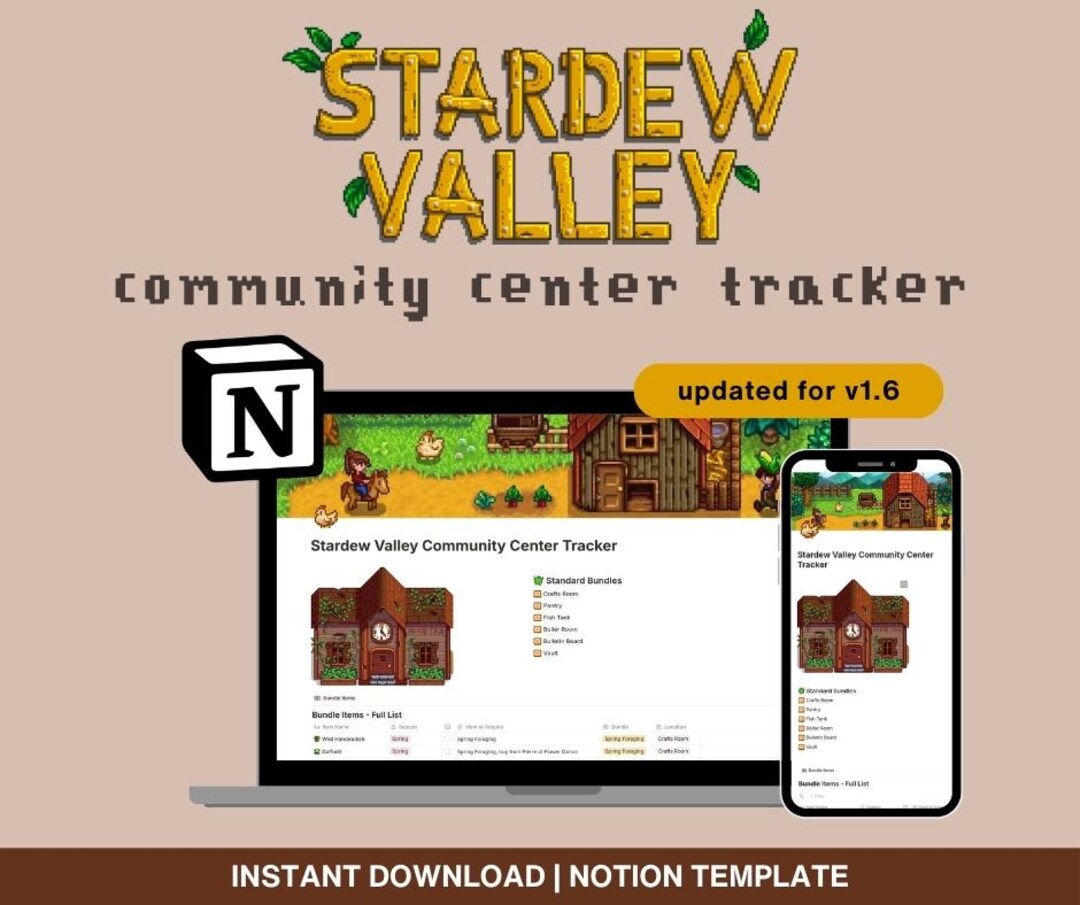 Stardew Valley Community Center Tracker | Notion Template (digital ...