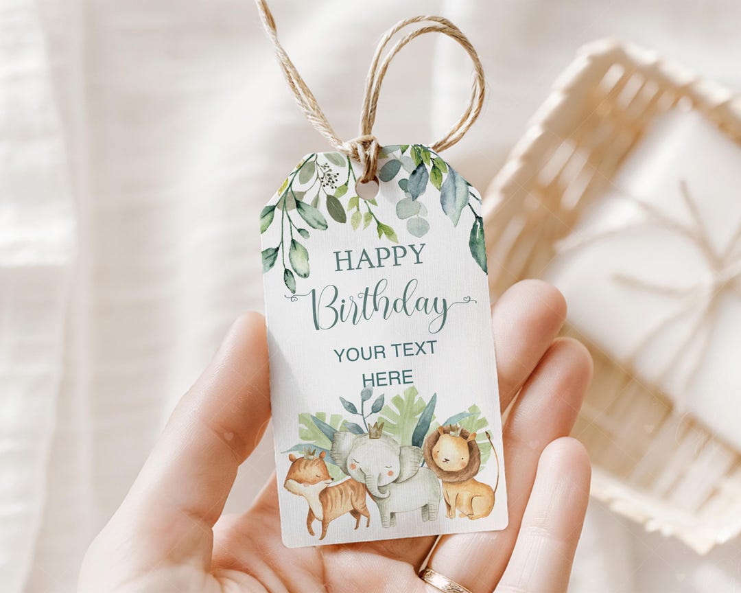 Editable Happy Birthday Tags, Safari Animals, Watercolor Print, Kids ...