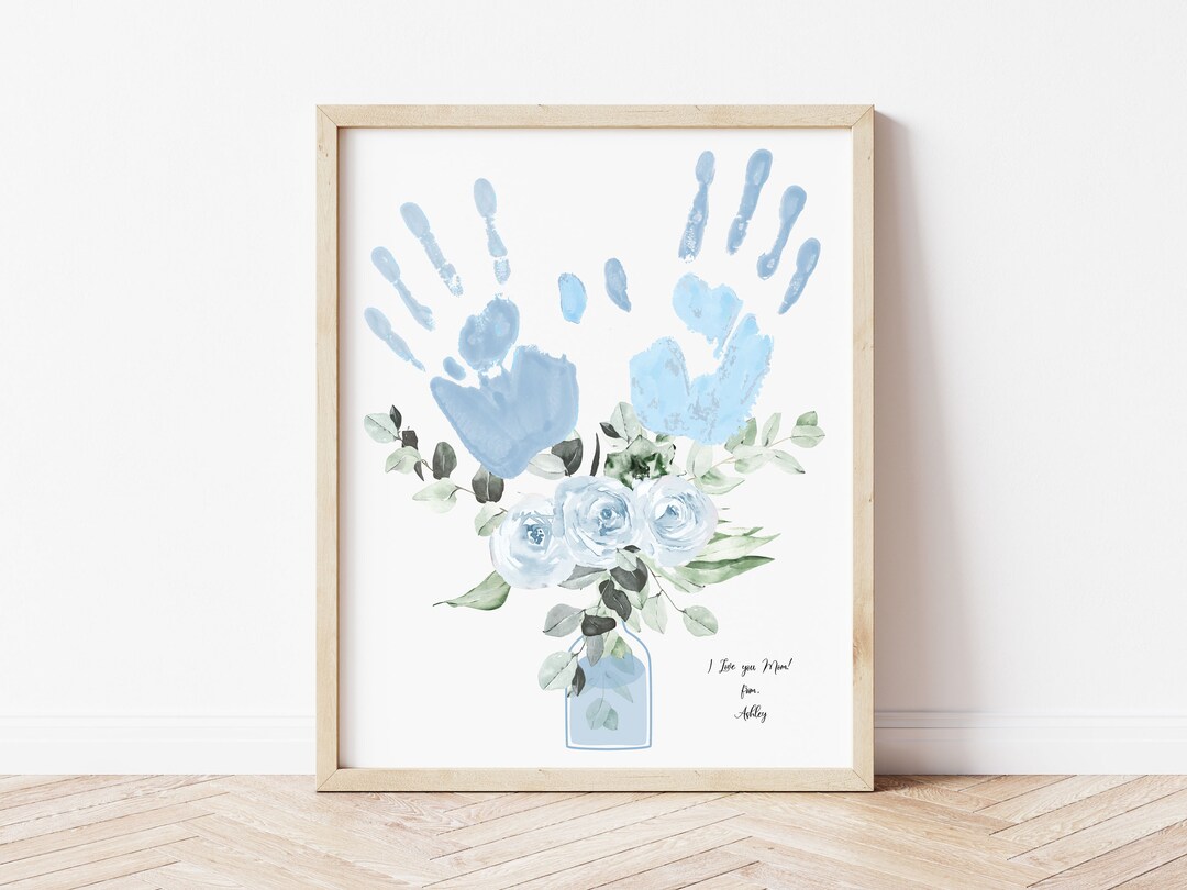 Editable Handprint Craft Art Printable Flower art kids blue - Etsy México
