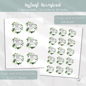 Thank You Tags Printable Gift Tags Greenery Leaves Tropical Round Tag ...