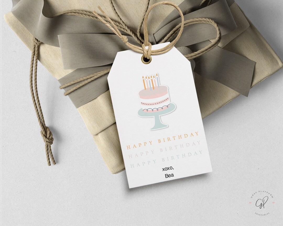 Happy Birthday Tags Printable Gift Tags, Minimalist, Editable Instant ...