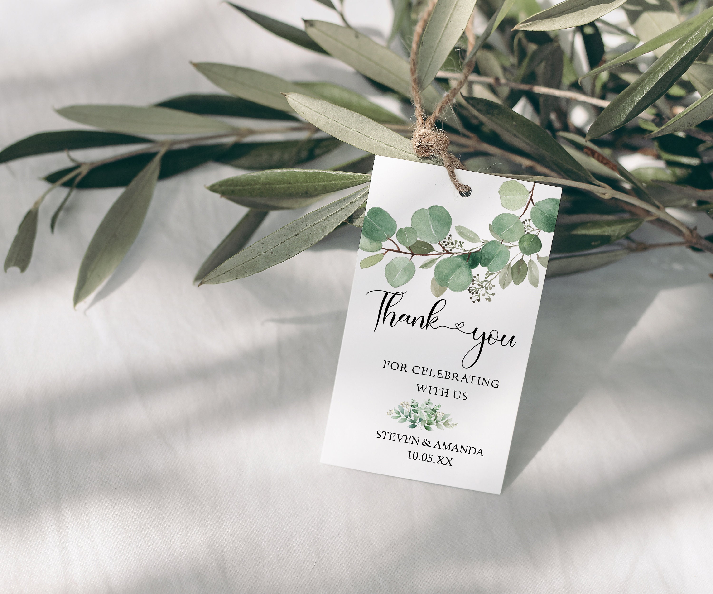 Thank You Tags Printable Gift Tags Greenery Wedding Favor - Etsy