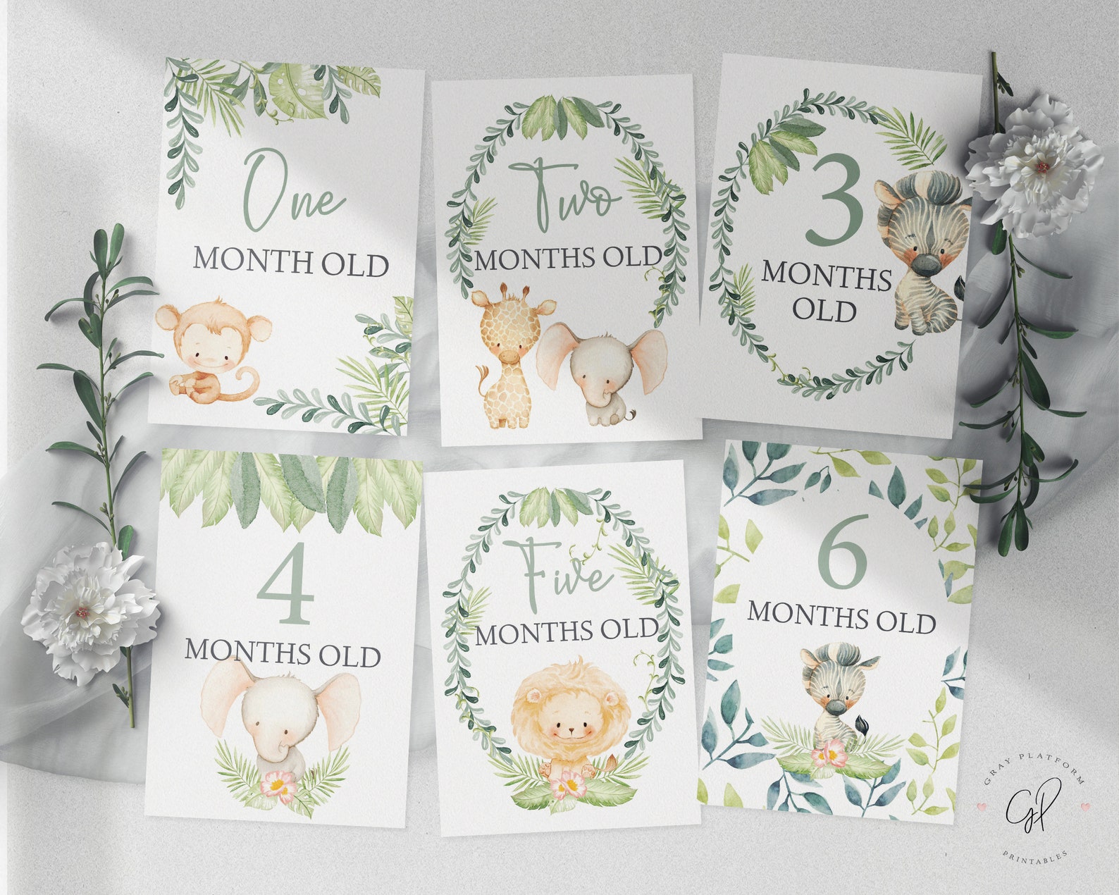 Baby Monthly Milestone Card Printable Safari Baby Animals, Gender ...