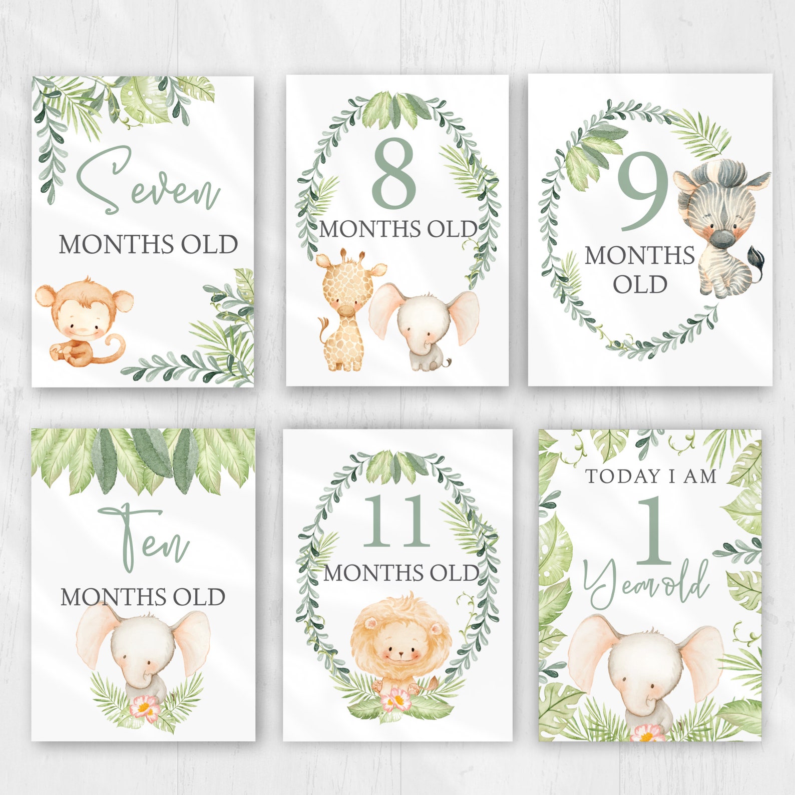 Baby Monthly Milestone Card Printable Safari Baby Animals, Gender ...