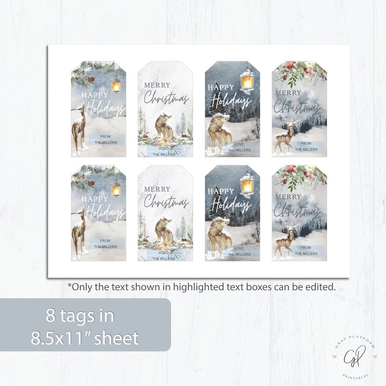 Christmas Gift Tag, Printable, Happy Holidays Gift Tag, Editable Gift ...