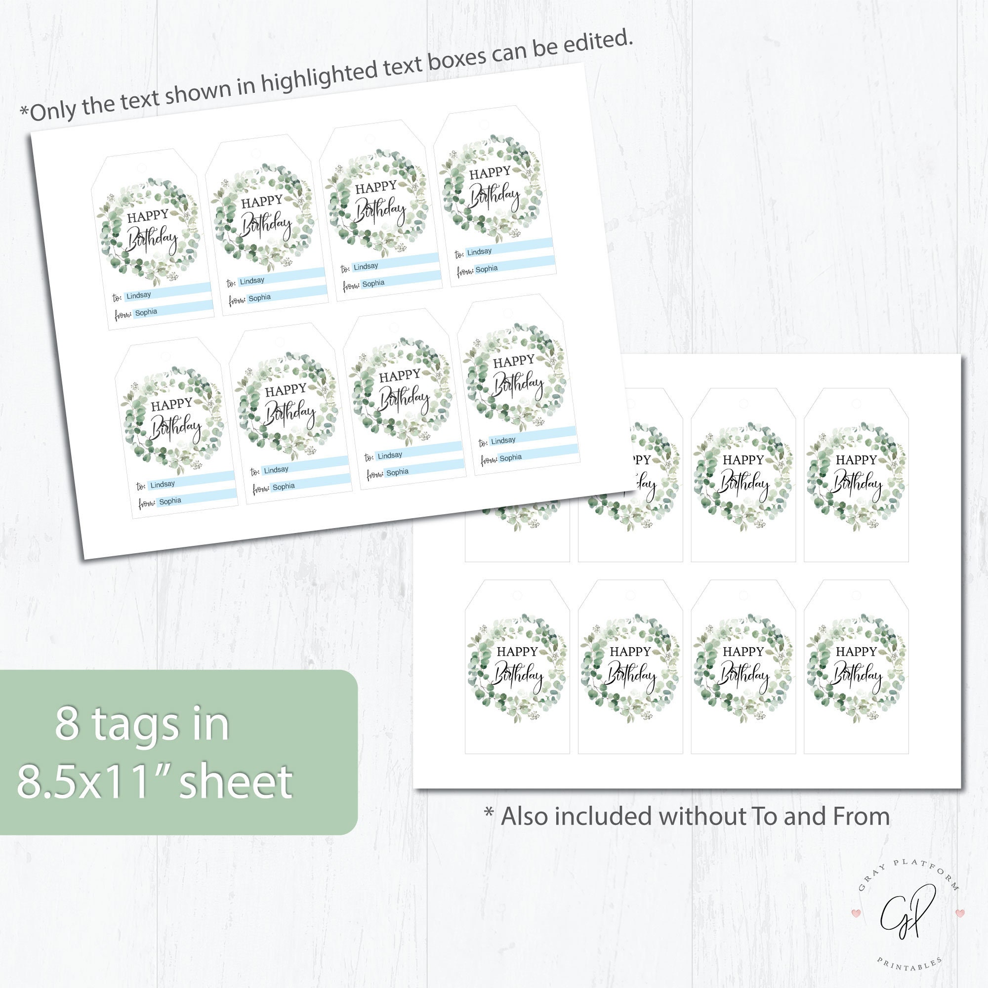 Editable Happy Birthday Tags, Printable Tag, Birthday Gift Tags Instant ...