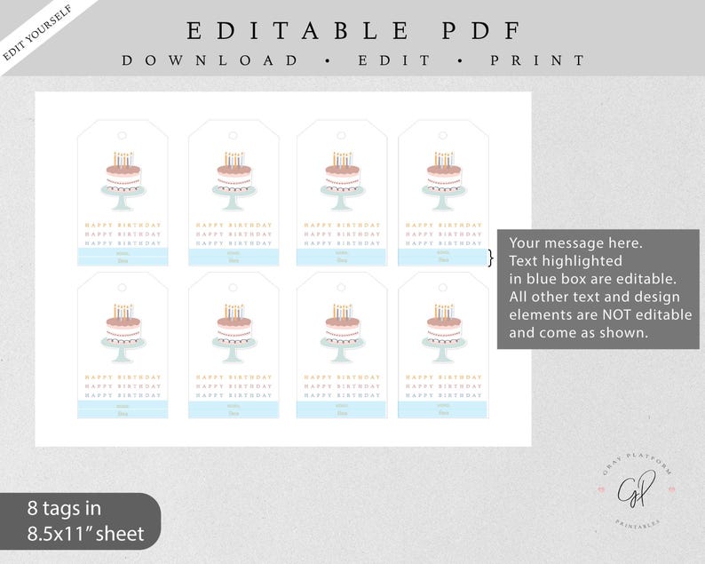 Happy Birthday Tags Printable Gift Tags, Minimalist, Editable Instant ...