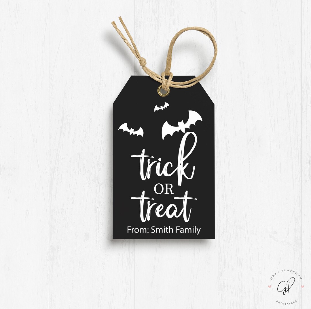 Halloween Printable Tag Trick or Treat Editable Gift Tag Template Black ...