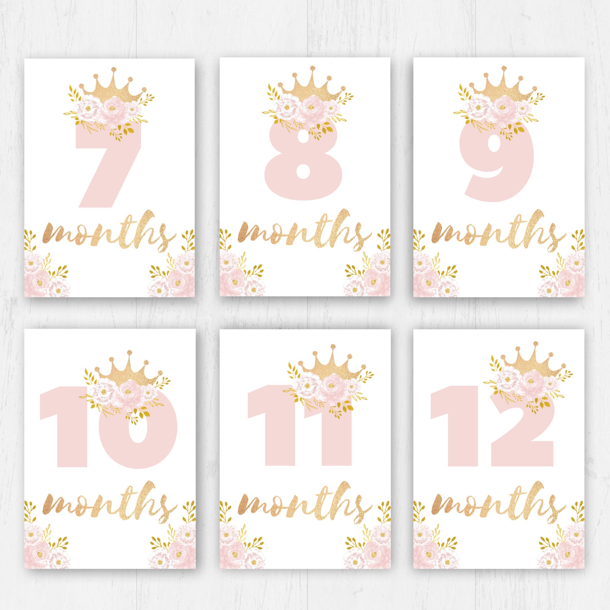 Blush and Gold Floral Princess Monthly Card Monthly Milestone - Etsy