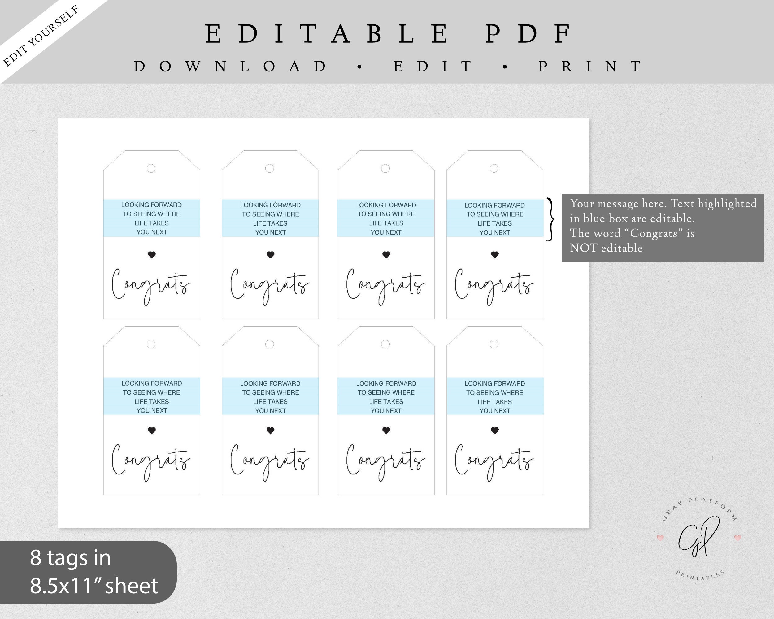 Congratulations Tags Printable Gift Tags, Minimalist, Congrats ...