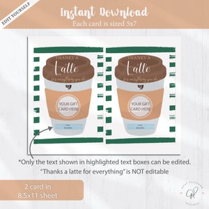 Thanks A Latte Gift Tags Printable, Coffee Gift Tag, Coworker, Teacher ...