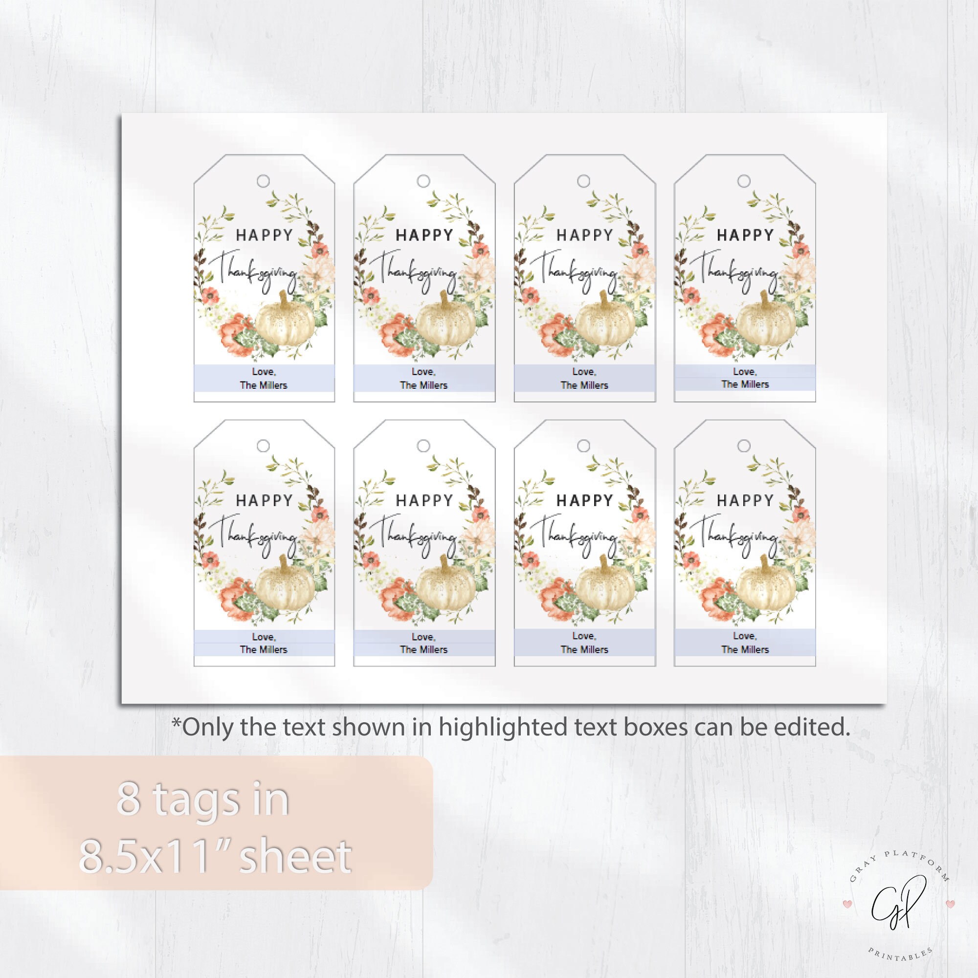 Thanksgiving Printable Tag Editable Gift Tag Template | Etsy