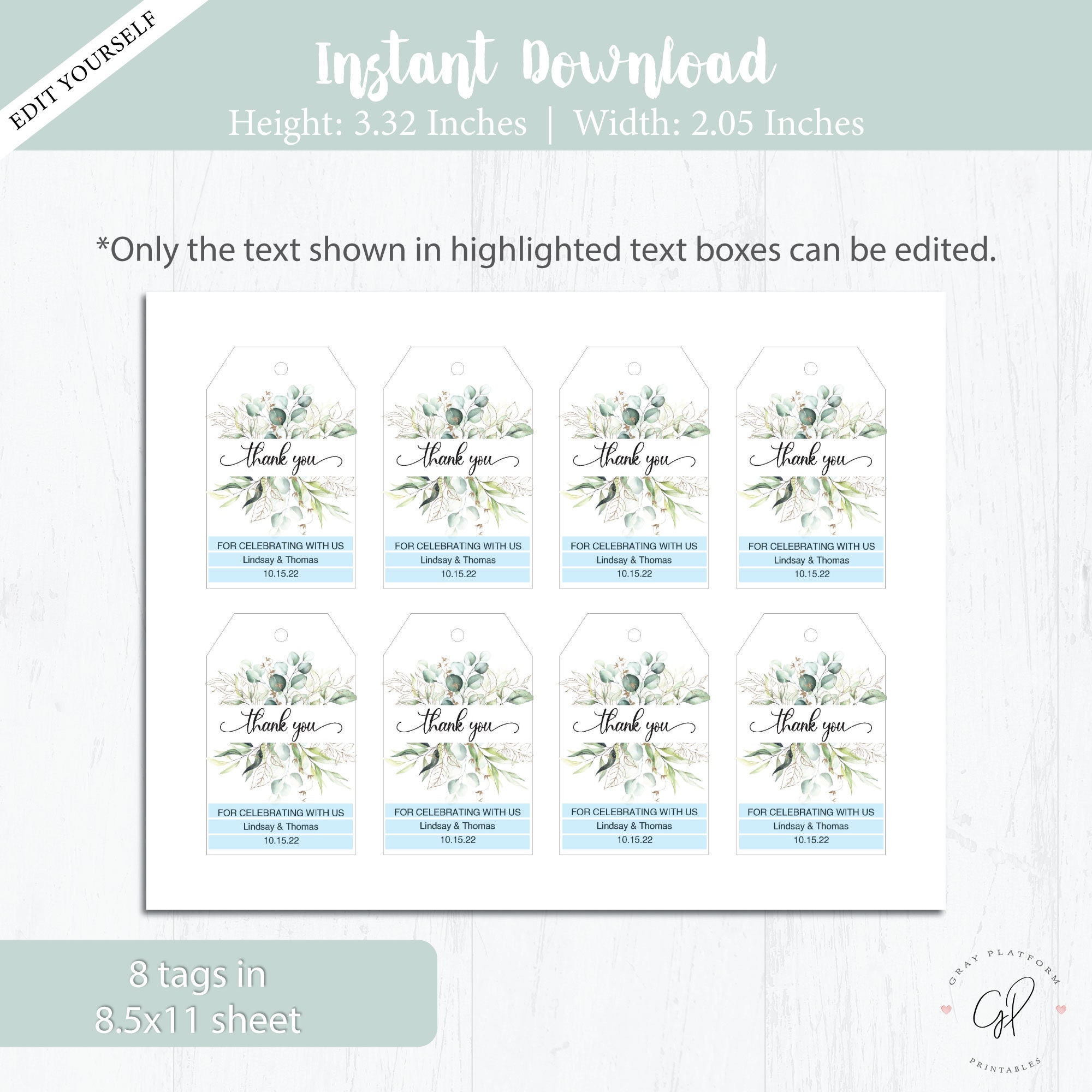 Editable Thank You Tags Printable Gift Tags Wedding Favor - Etsy