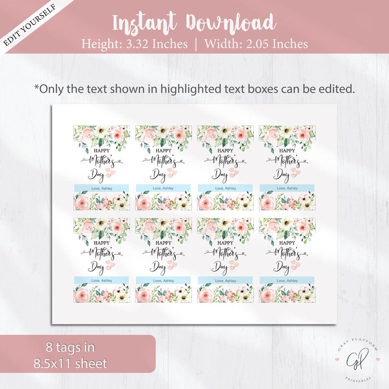 Happy Mother's Day Editable Tag, Printable Mothers Day Tag Gift Tag ...