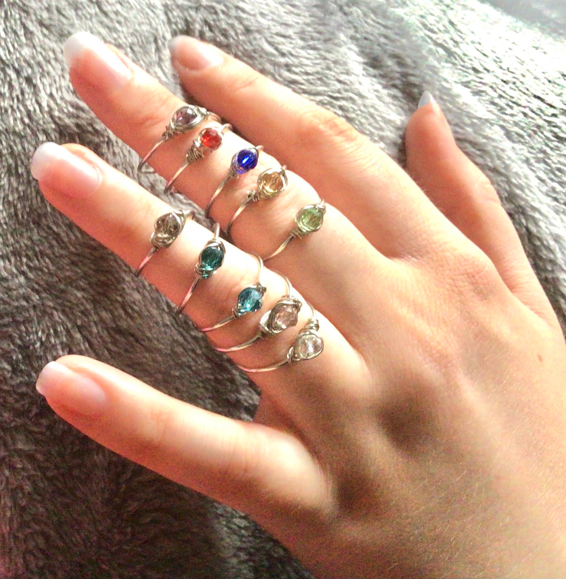 Crystal rings set wire wrapped rings crystal midi rings | Etsy