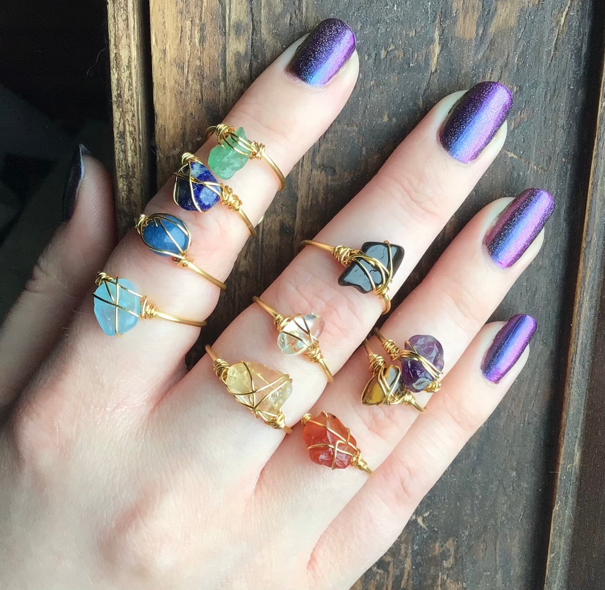 Gemstone Rings Crystal Ring Crystal Midi Ring Set Wire - Etsy