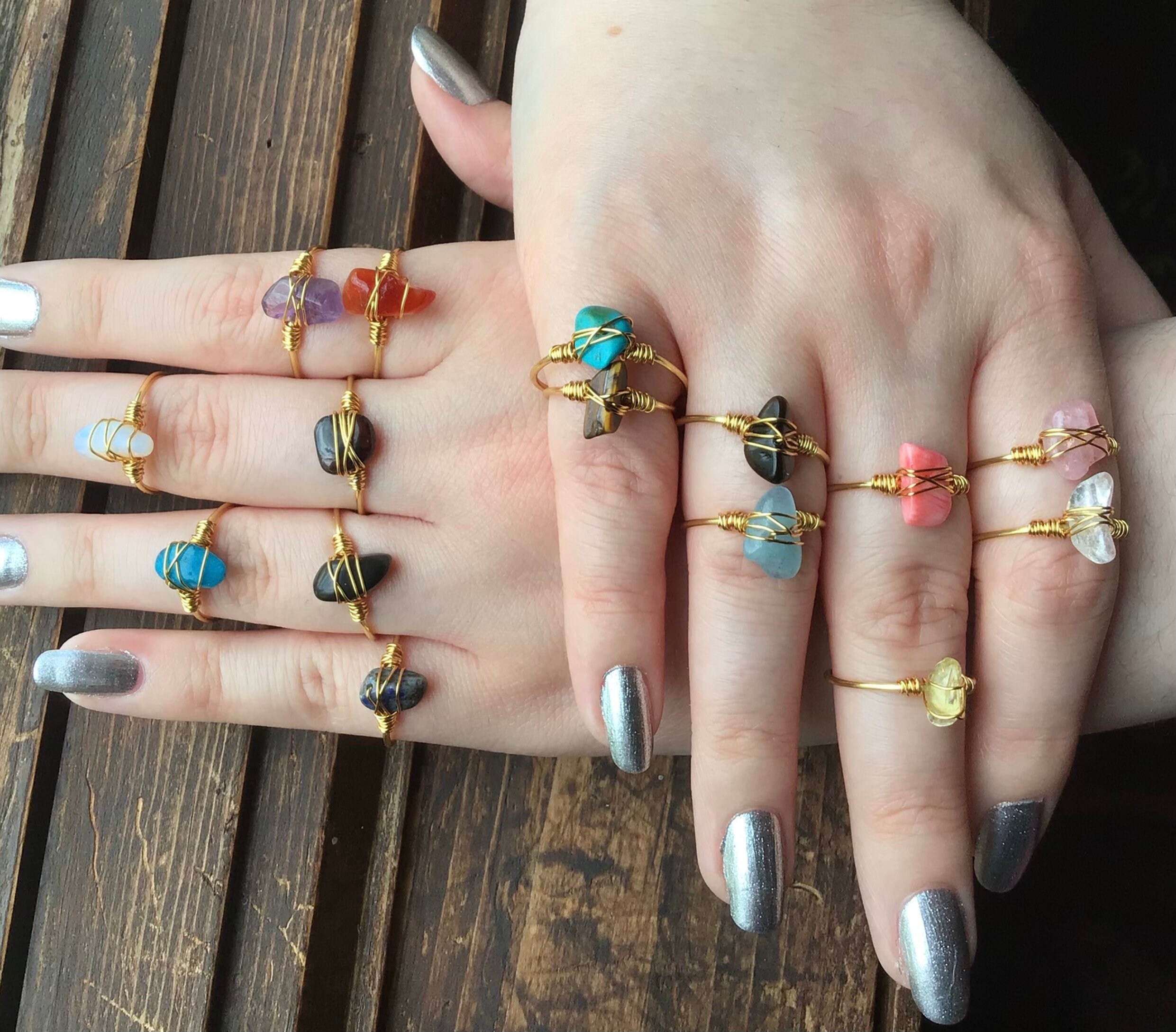 Gemstone rings Wire wrapped rings Crystal wire ring Midi | Etsy