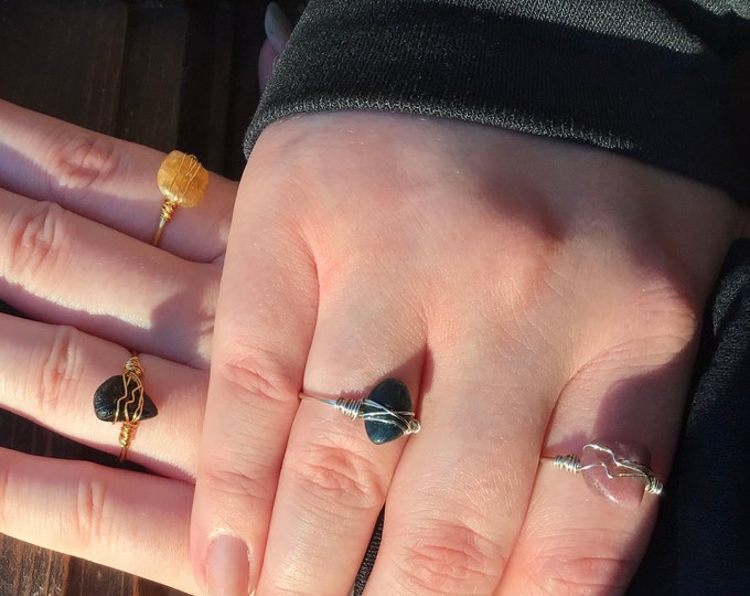 Raw Crystal Ring Gemstone Ring Wire Wrapped Crystal Rings | Etsy