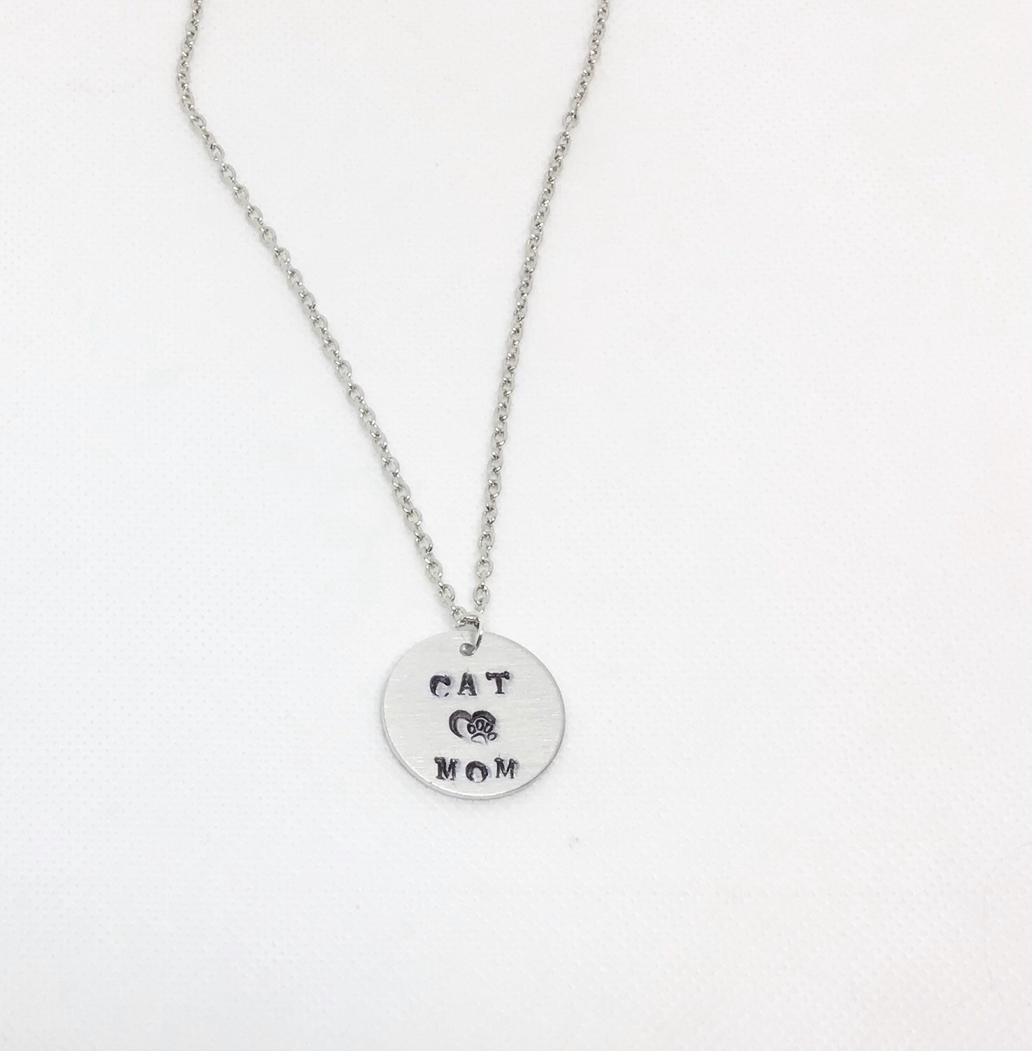 Silver Cat Mom Charm Necklace Hand Stamped Cat Mom Necklace - Etsy UK