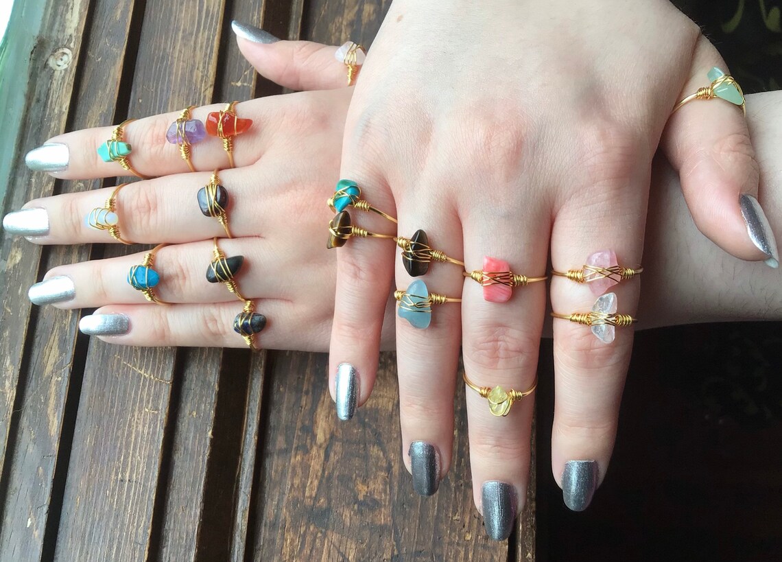 Gemstone Rings Wire Wrapped Rings Crystal Wire Ring Midi | Etsy