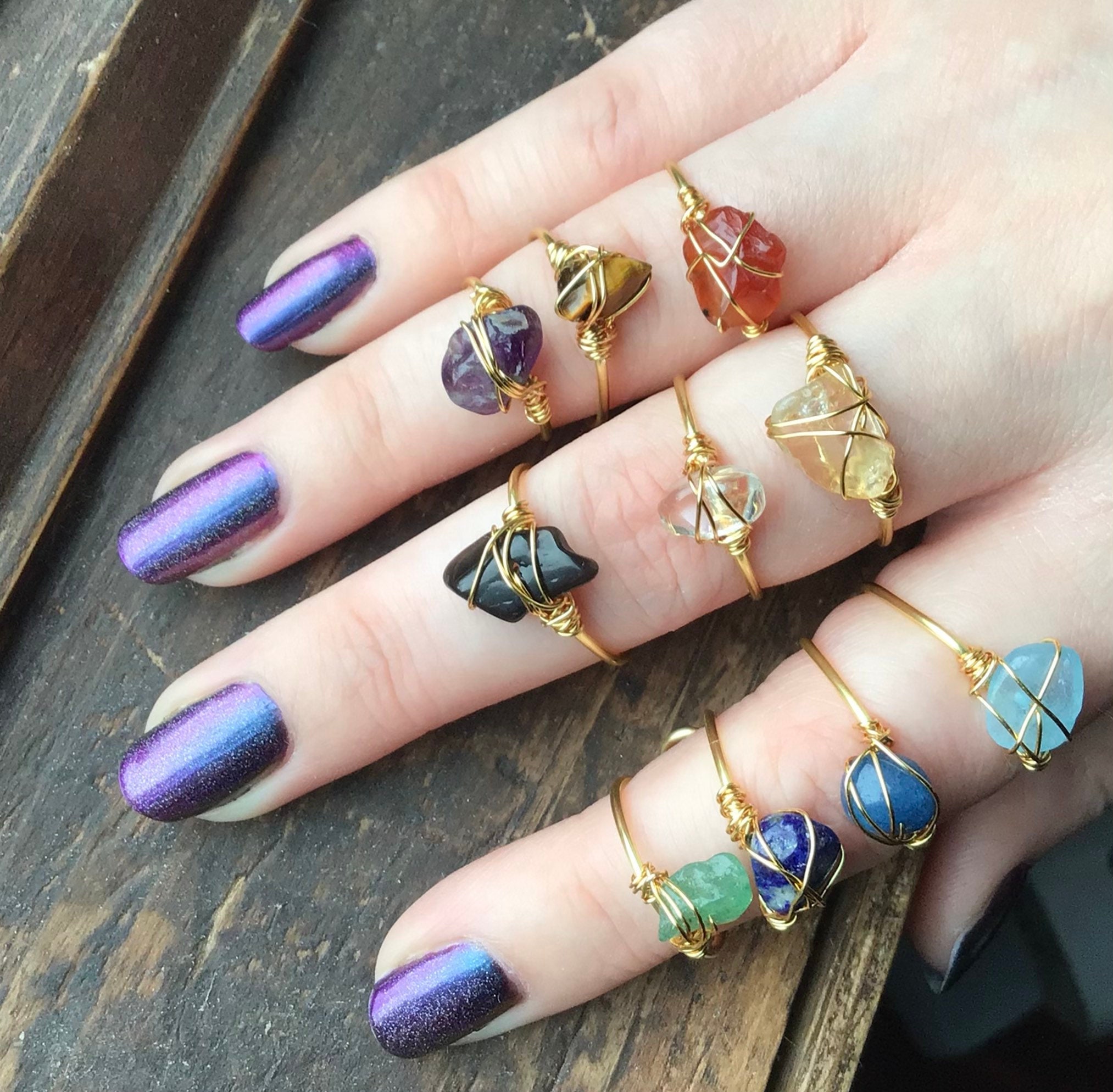 Gemstone Rings Wire Wrapped Rings Healing Crystal Rings - Etsy
