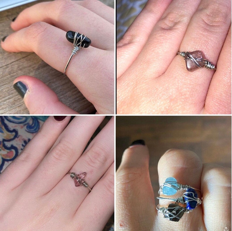 Crystal Rings Set Wire Wrapped Crystal Rings Crystal Midi - Etsy