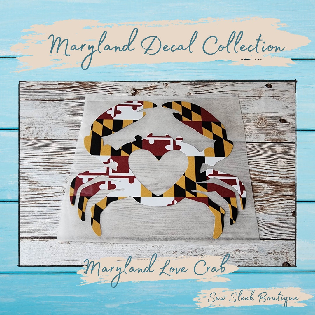 Maryland Flag Pride Love Crab With Heart Permanent Vinyl Outdoor Decals ...
