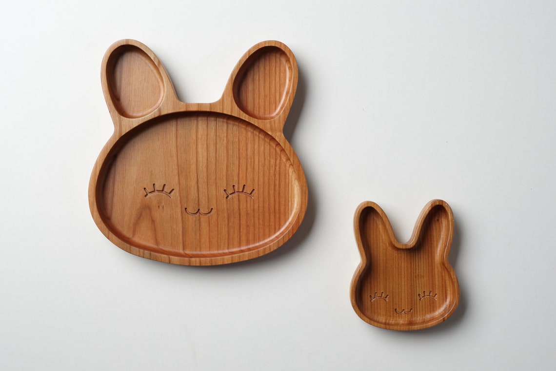 Wooden Rabbit Kids Plate Wooden Bunny Plate - Etsy