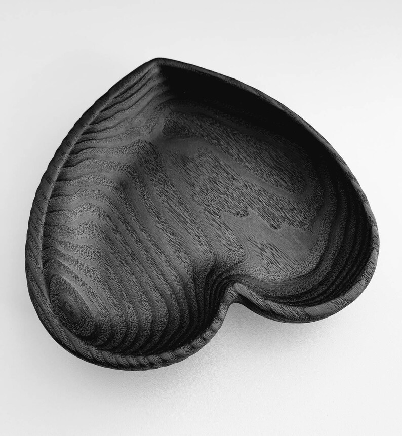 Charred Wood Plate Heart-shaped Black Wooden Bowl Yakisugi - Etsy