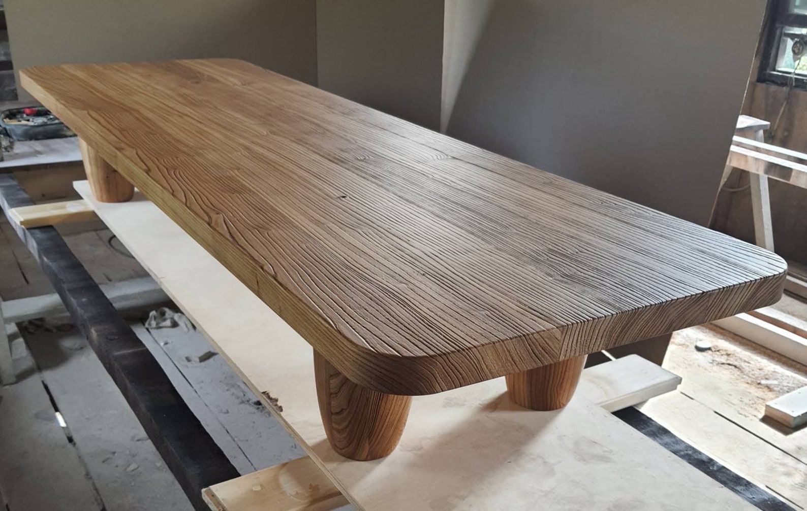 Low Coffee Table, Long Coffee Table, Sandblasted Hardwood Long Coffee ...