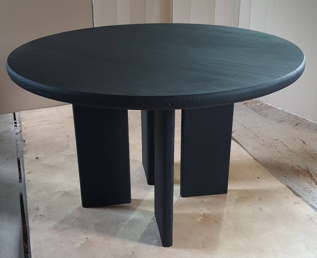Black Dining Table, Modern Round Coffee Table, Yakisugi Charred Ash ...