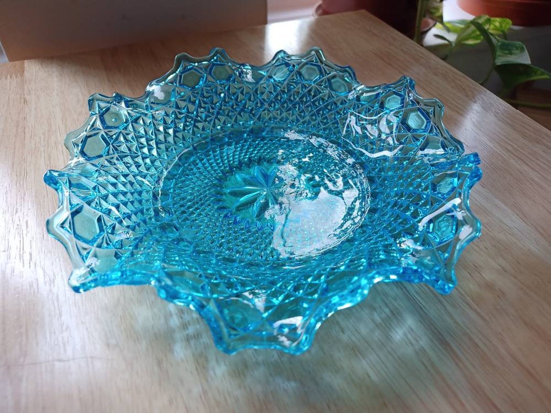 Vintage Blue Pressed Glass Bowl - Etsy