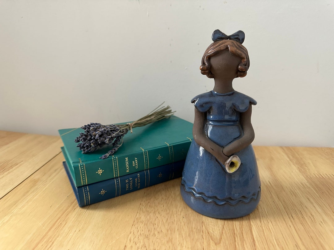Vintage Elbogen Pottery Girl Figurine With Blue Dress and Flower, Hand ...