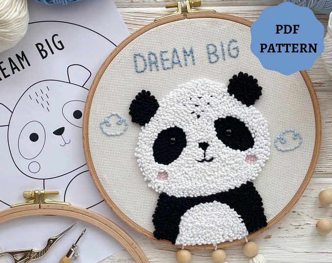 Punch Needle Pattern Panda Wall Hanging Tutorial Diy Nursery - Etsy