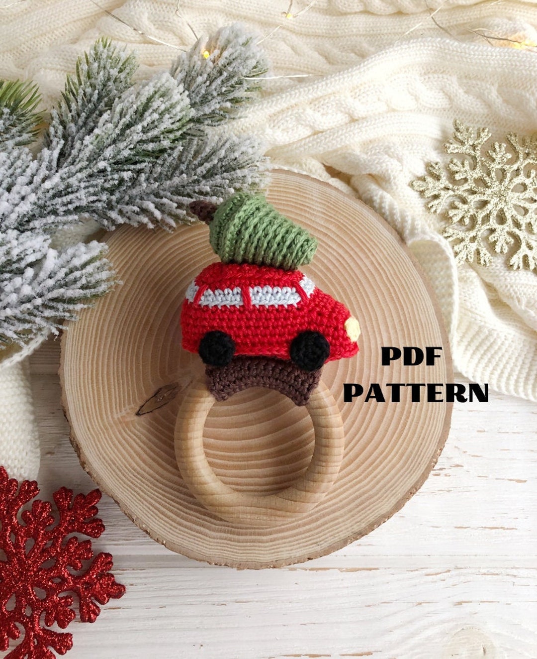 Crochet Christmas Rattle Pattern, Diy Xmas Present, Amigurumi Red Car ...