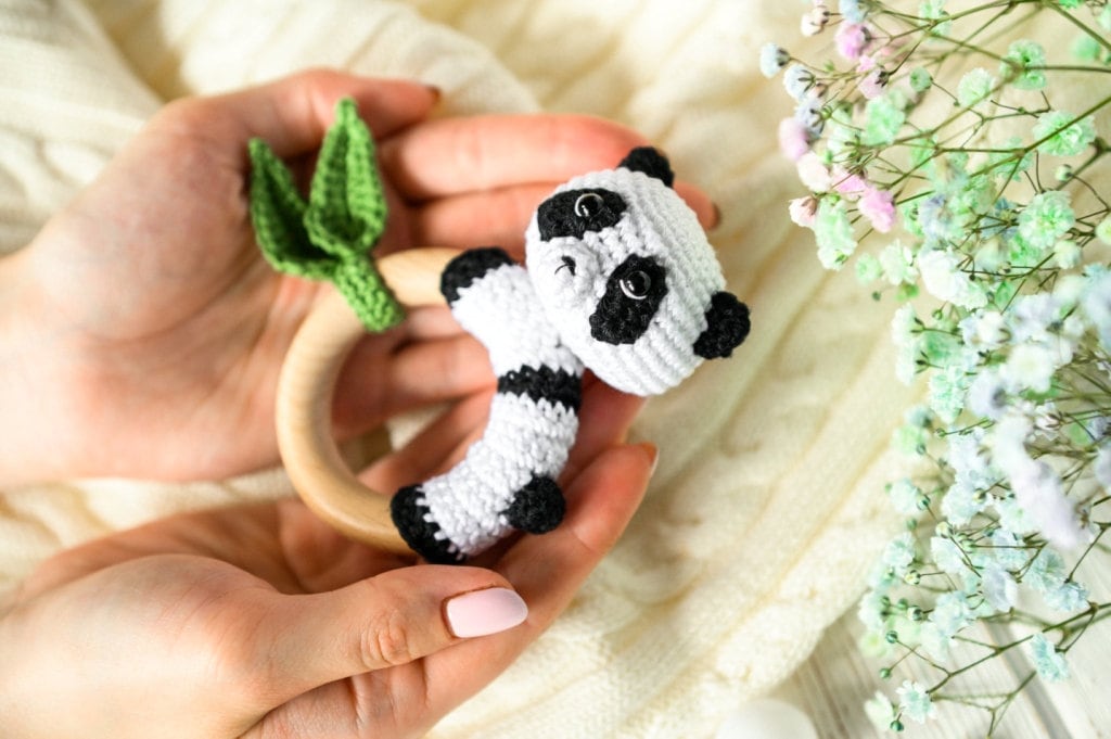 Crochet Rattle Pattern, Panda Bear Teether Tutorial, Diy Baby Teether ...