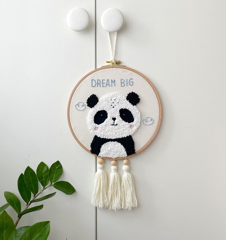 Punch Needle Pattern Panda Wall Hanging Tutorial Diy Nursery - Etsy