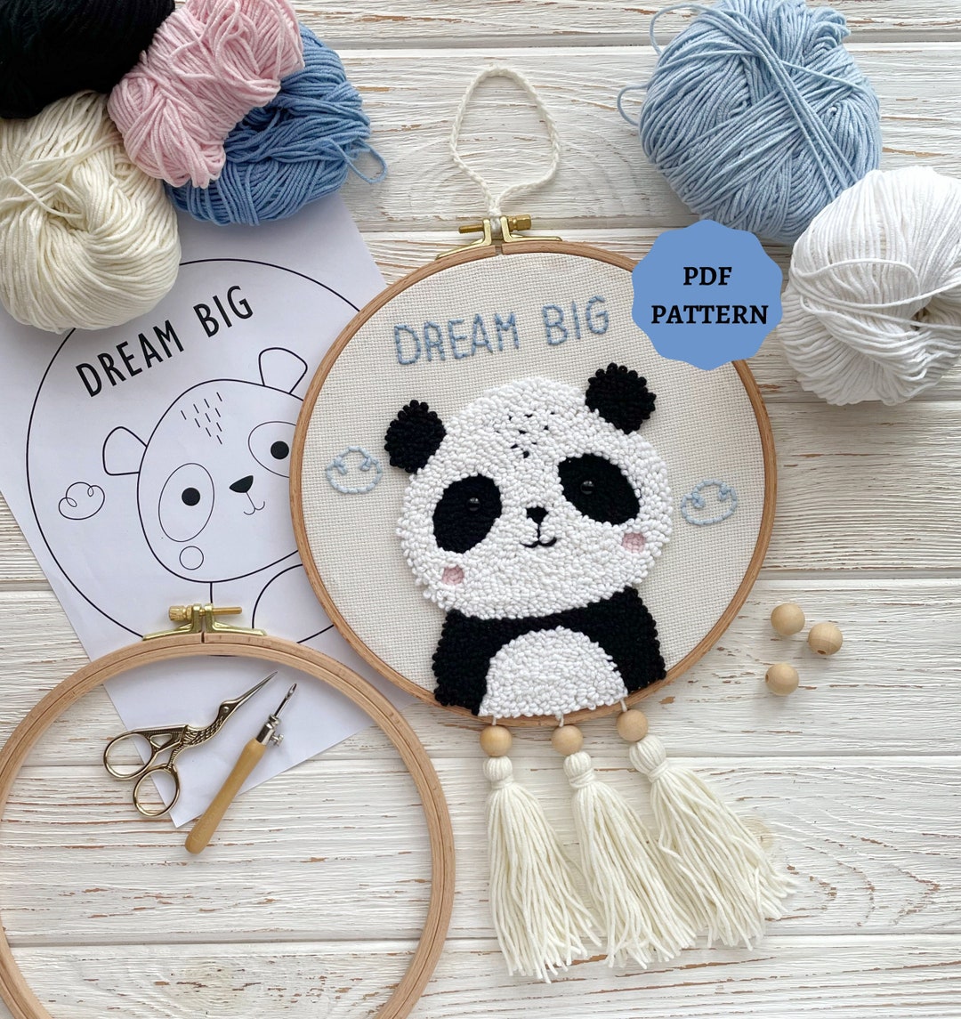 Punch Needle Pattern, Panda Wall Hanging Tutorial, Diy Nursery Decor ...