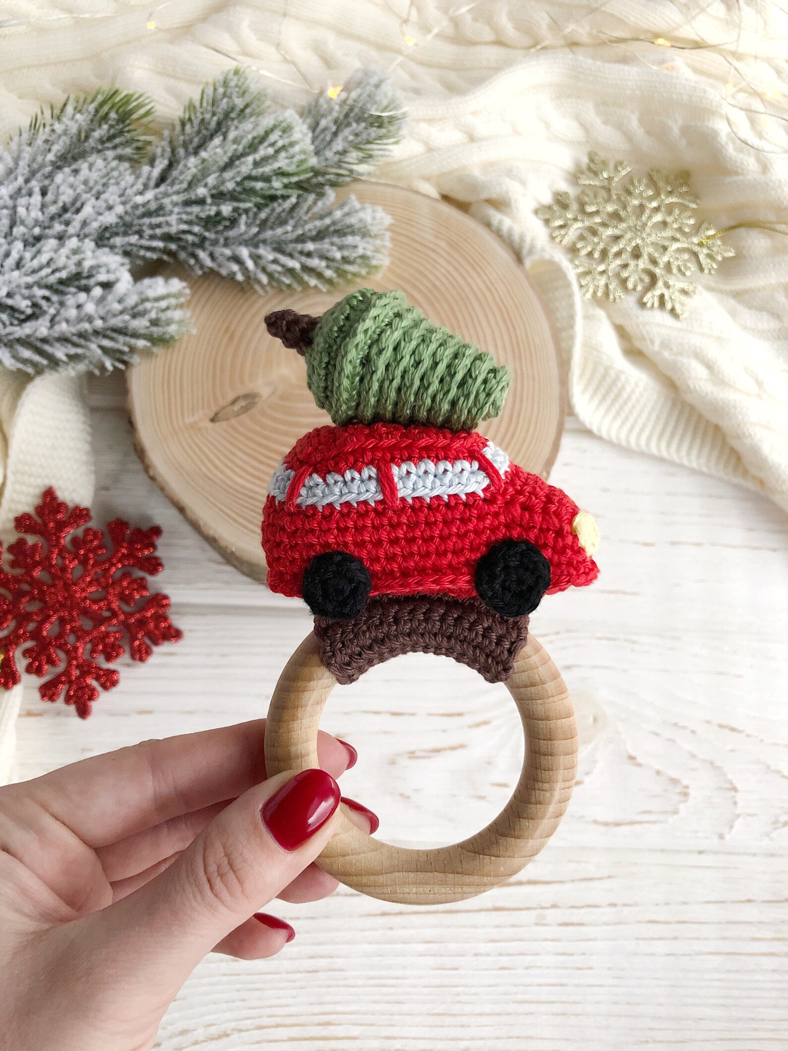 Crochet Christmas Rattle Pattern, Diy Xmas Present, Amigurumi Red Car ...